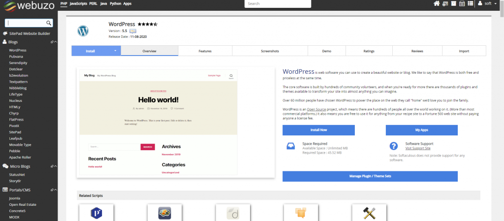 Cara Install WordPress di Panel Webuzo | Knowledge Base